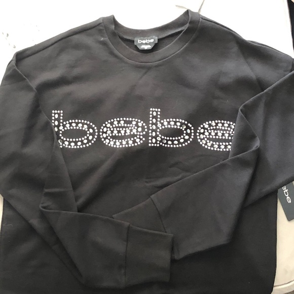 bebe | Tops | Bebe Rhinestone Logo Sweatshirt Black S M | Poshmark